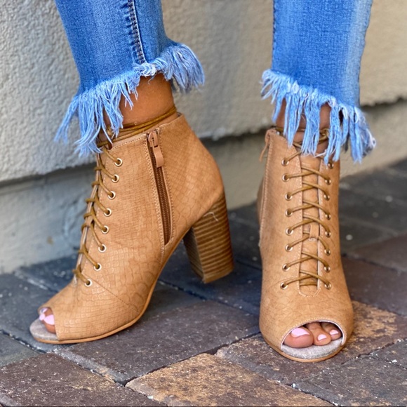 Nordstrom | Shoes | Honey Snake Print Lace Up Peep Toe Ankle Booties ...